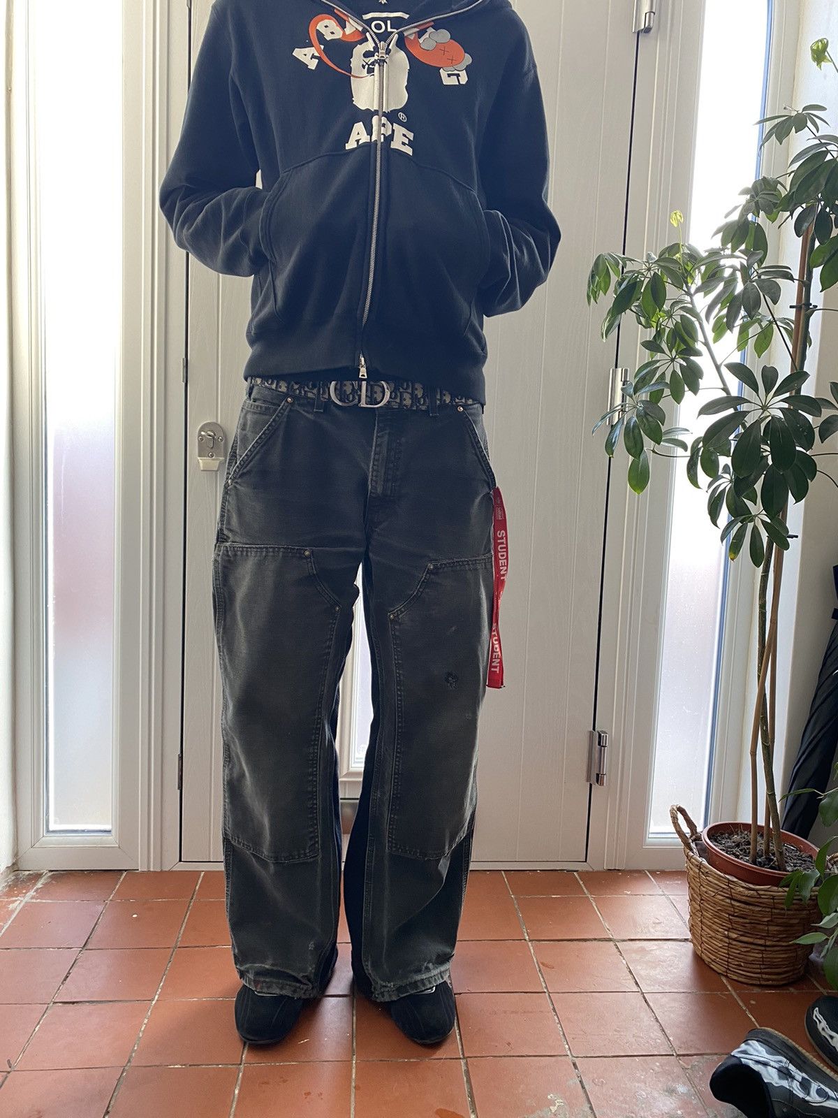 Carhartt Custom wide-leg carhartt double knee black pants | Grailed
