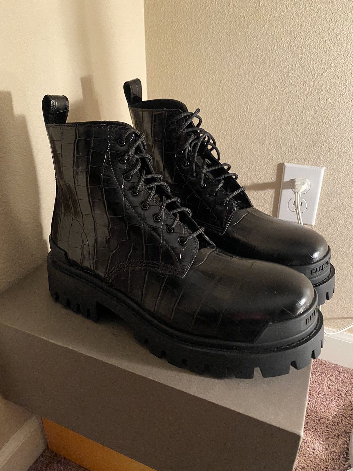 Balenciaga Balenciaga Black Croc Leather Strike Boots | Grailed