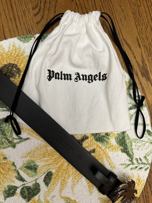 Palm Angels Palm Angels Black Leather Belt Mens Silver Palm Tree | Grailed