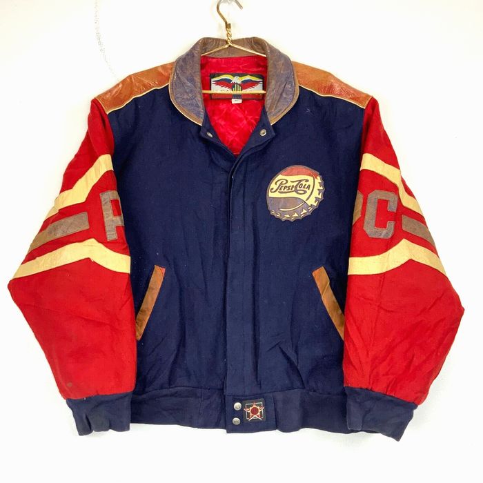 Vintage Vintage Jeff Hamilton Pepsi Cola Wool And Leather Bomber Jacket Size XL | Grailed