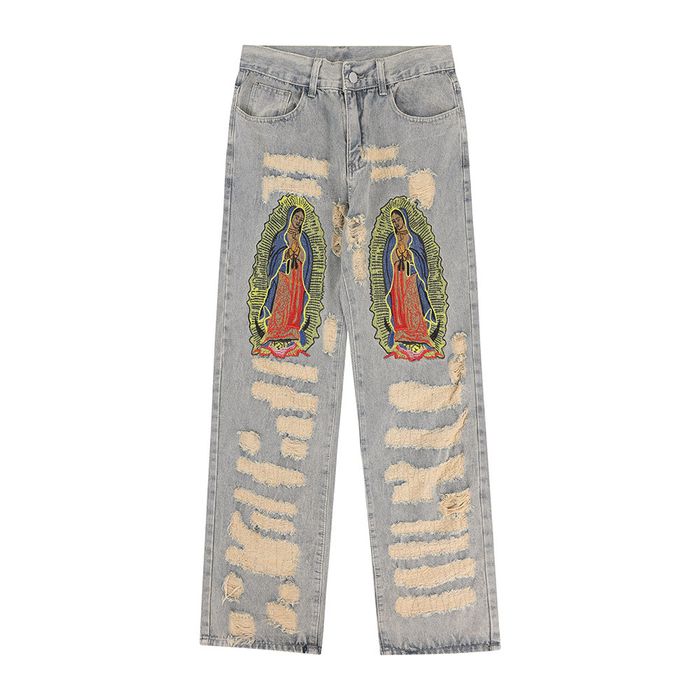 Vintage #30 Distressed Embroidery Baggy Denim | Grailed