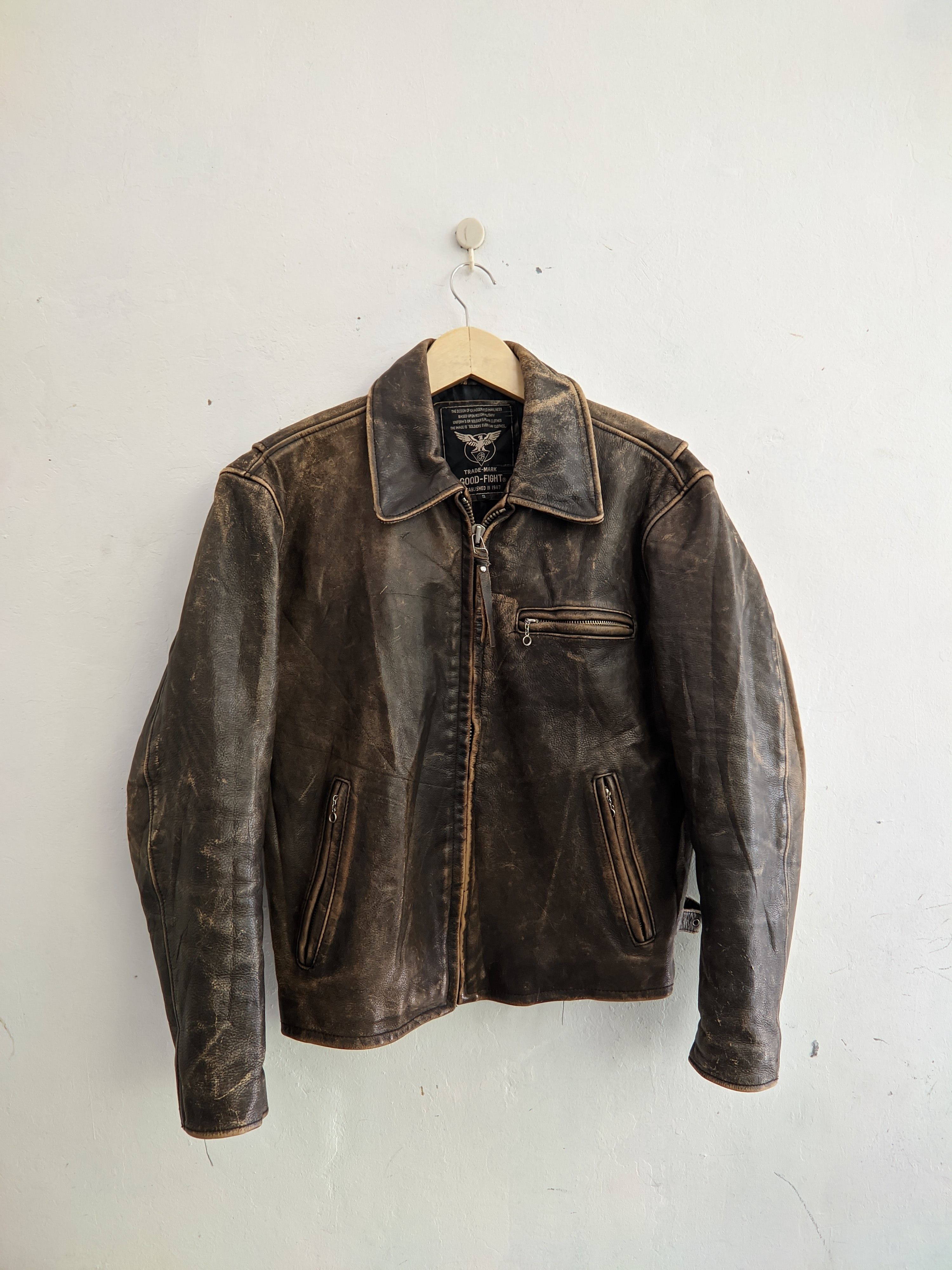 Genuine Leather × Vintage vintage single riders classic patina leather ...