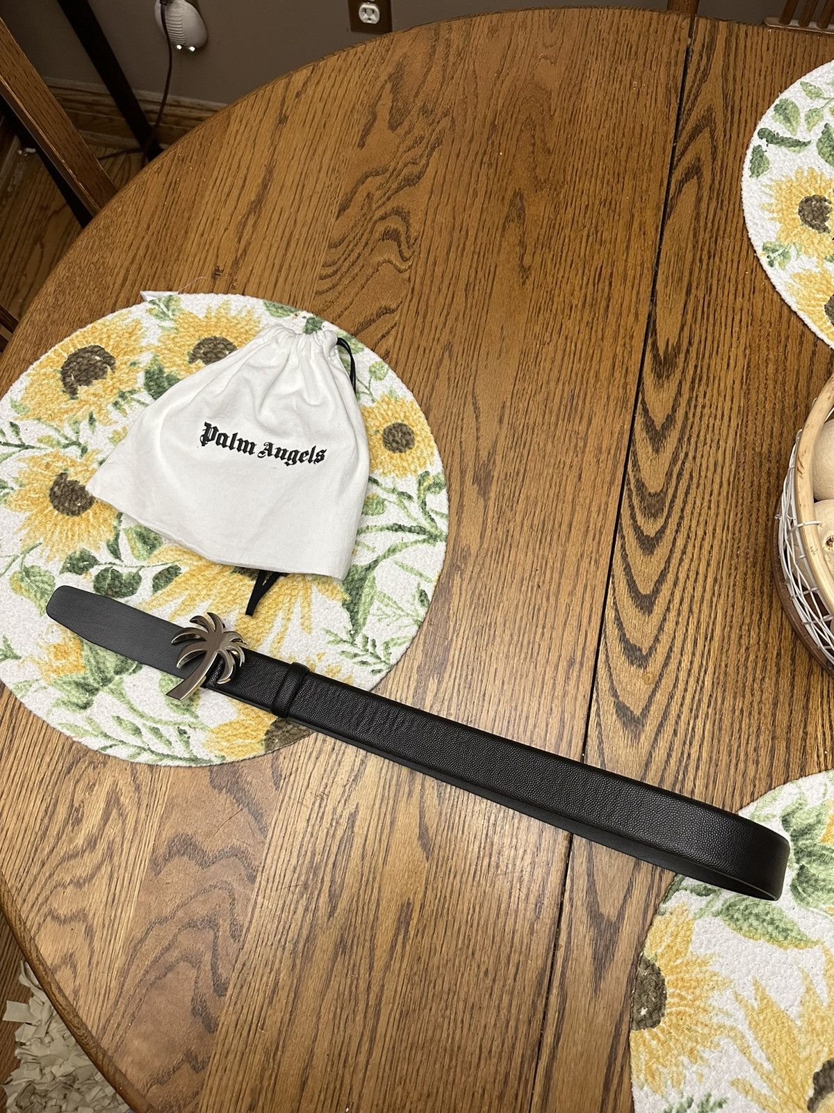 Palm Angels Palm Angels Black Leather Belt Mens Silver Palm Tree | Grailed