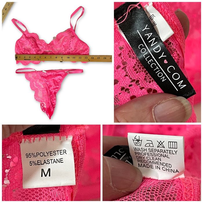 Other Yandy Bright Pink Sheer Lace Underwire Bra & Panty Set NEW | Grailed