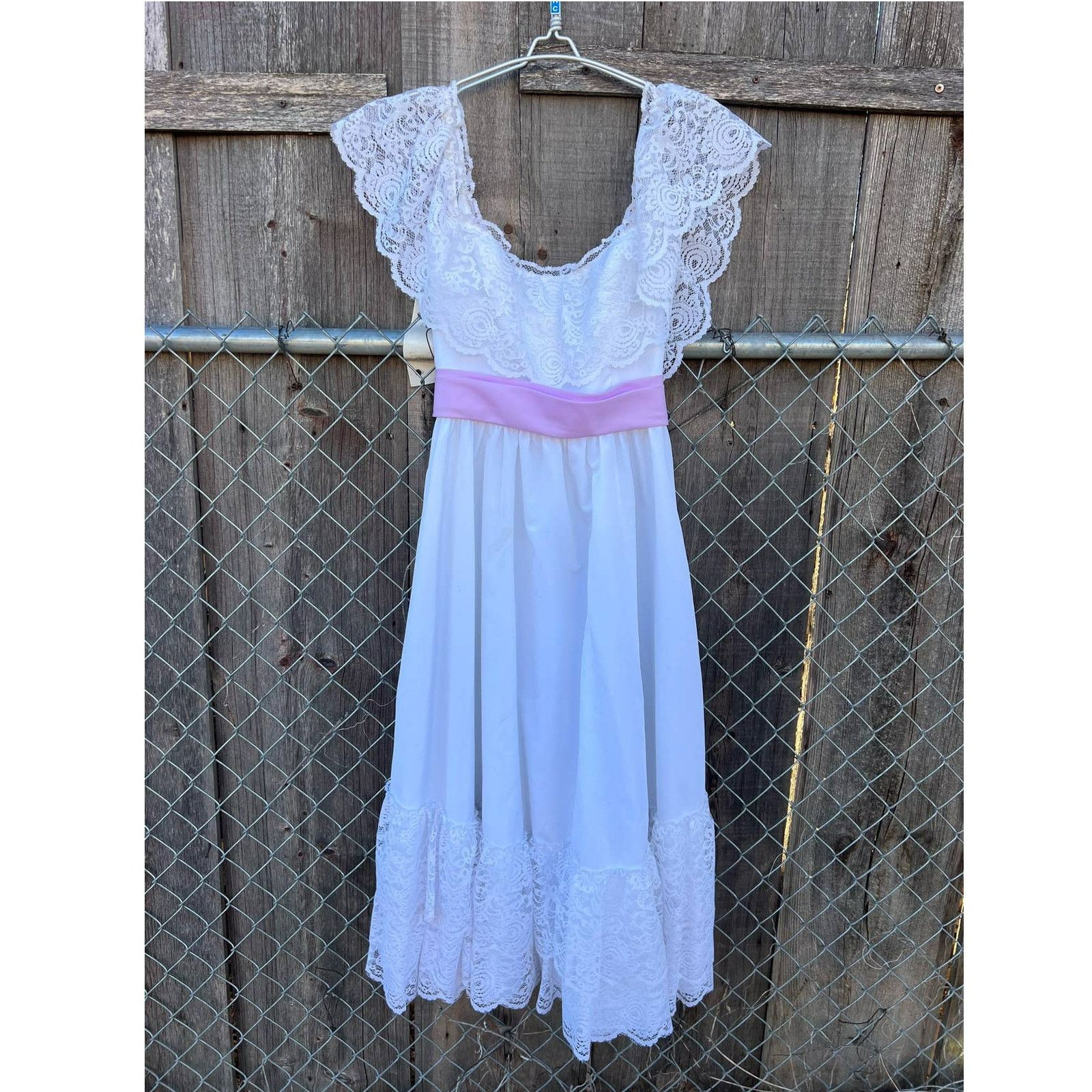 Vintage Vint 80s Southern Belle Lace Ruffles White Purple Prom Dress ...