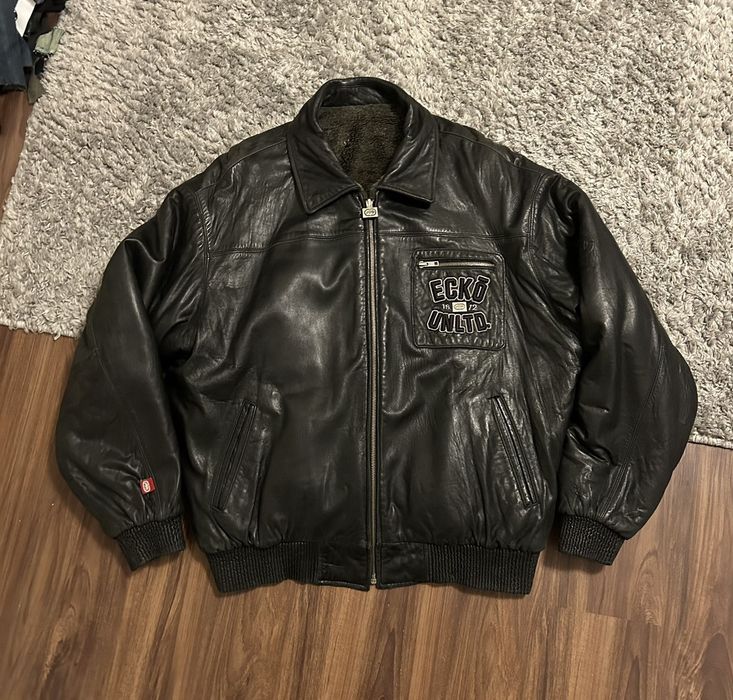Vintage RARE Vintage Ecko Unltd reversible Fur/Leather Bomber Jacket | Grailed