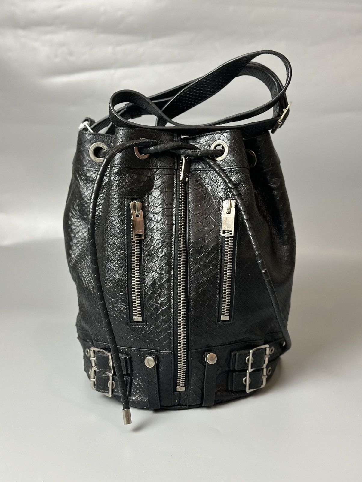 Hedi Slimane × Saint Laurent Paris Saint Laurent Python Rider moto Bucket bag | Grailed