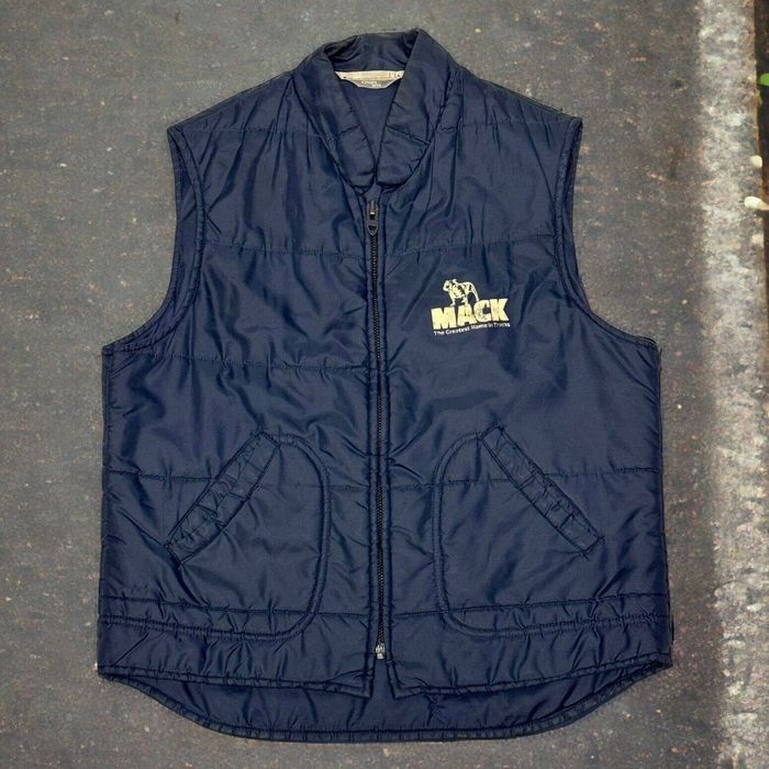 Vintage Vintage 80s Mack Trucks Chalk Line Navy Full Zip Puffer Vest ...