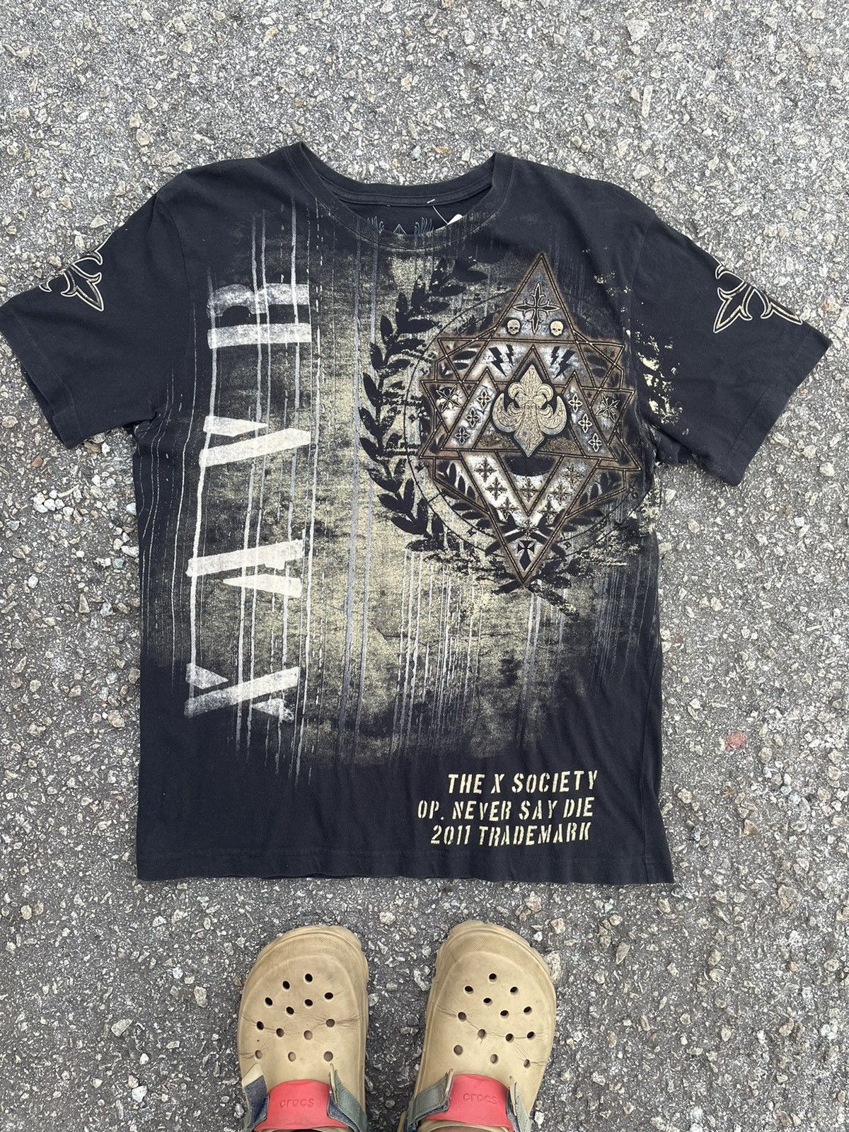 Affliction Rare AXR Xzavier Black Gold All Over Print | Grailed