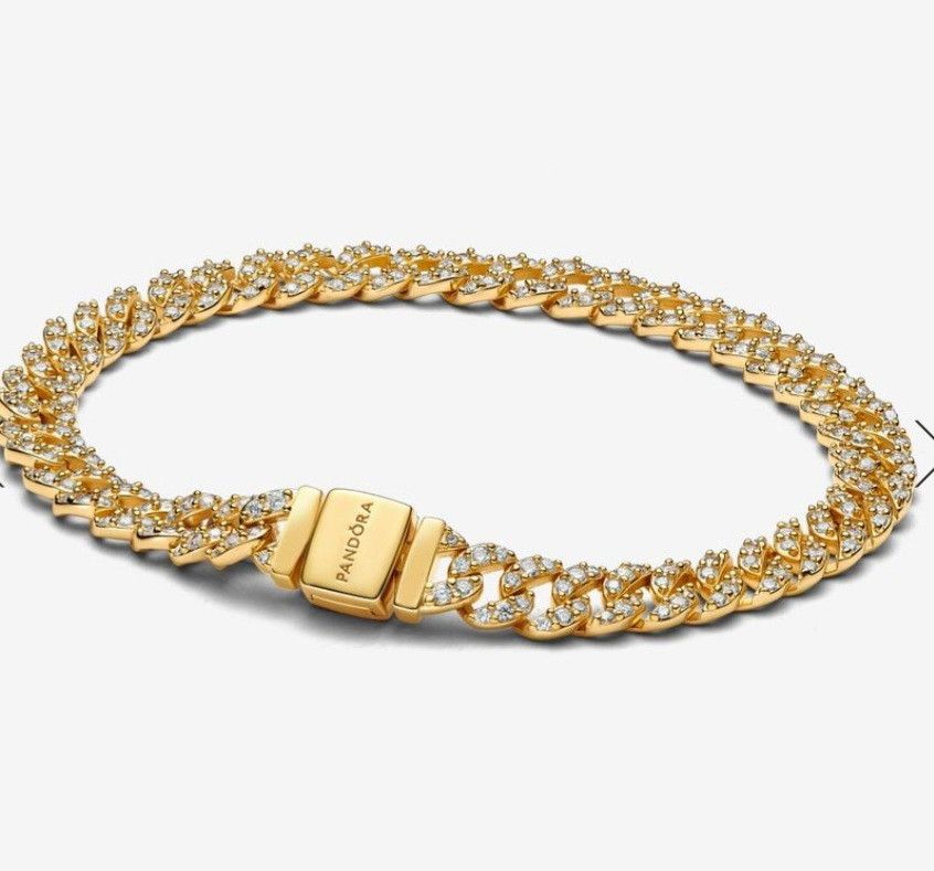 pandora PANDORA 14K GOLD PLATED, PAVE CUBAN CHAIN BRACELET. | Grailed