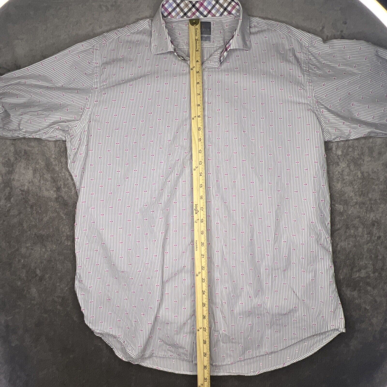 Thomas Dean Thomas Dean XL White Striped Pink Polka Line Cotton LS Shirt | Grailed