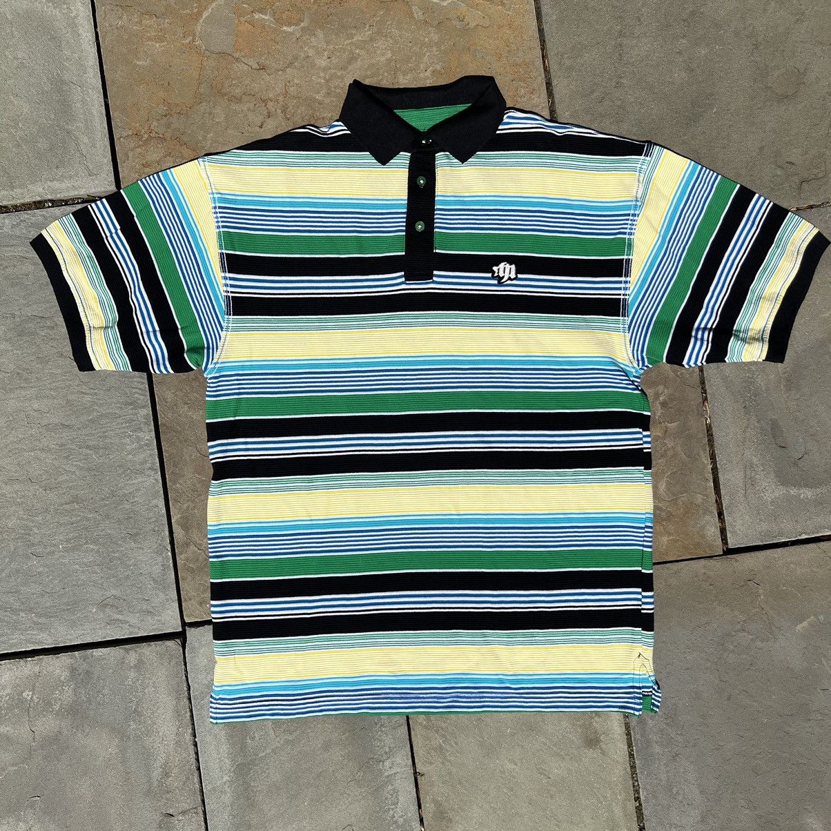 Vintage Deadstock Y2K Mecca Textured Stripe Polo Shirt | Grailed