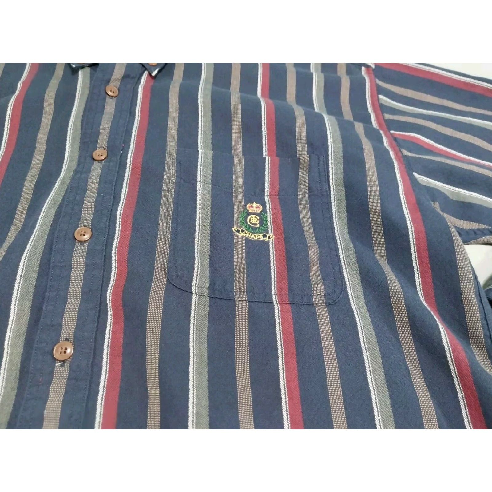 Chaps VINTAGE Chaps Ralph Lauren Button Down Shirt Mens Large Blue and Red Striped 90s Mens ...