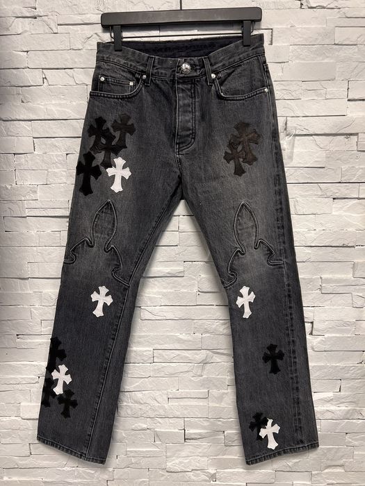 Chrome Hearts Chrome Hearts Fleur Knee Black/White Patch Grey Denim ...