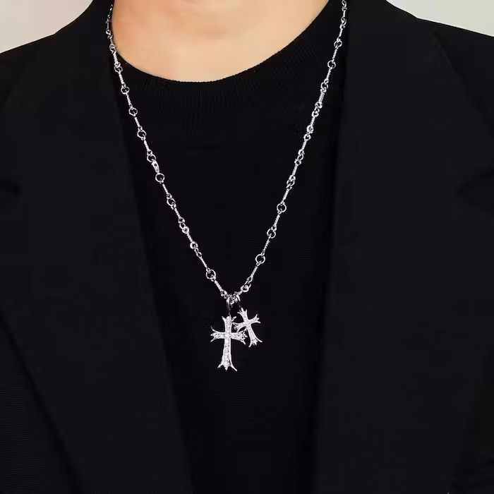 Chain × Jewelry × Streetwear Cross Shine Silver Chain Horror God ...