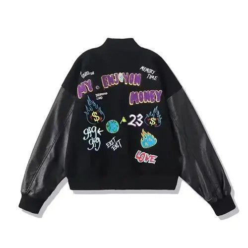 Bomber Jacket × Streetwear × Varsity Jacket MONEY Embroidery Patch ...