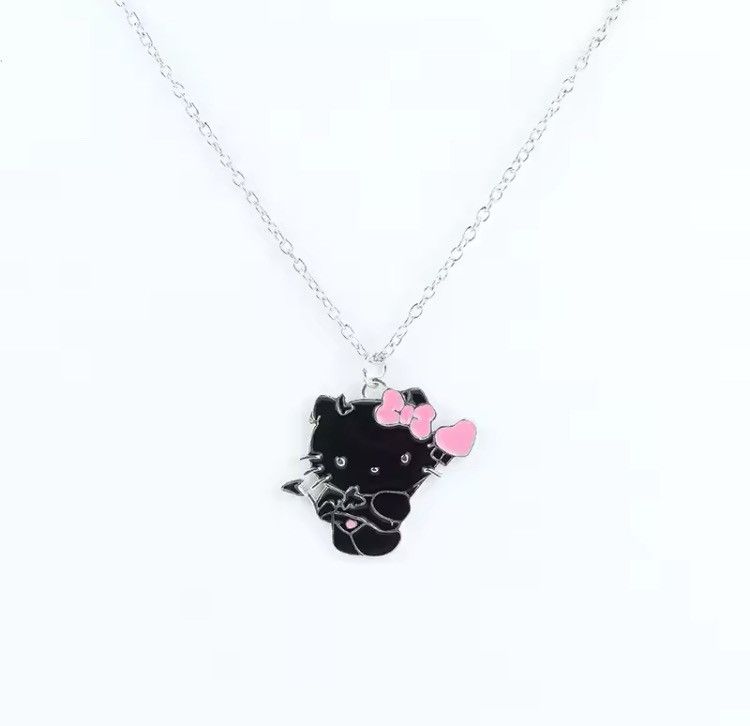 Chain × Cuban Link Chain × Streetwear Black Hello Kitty Pendant ...