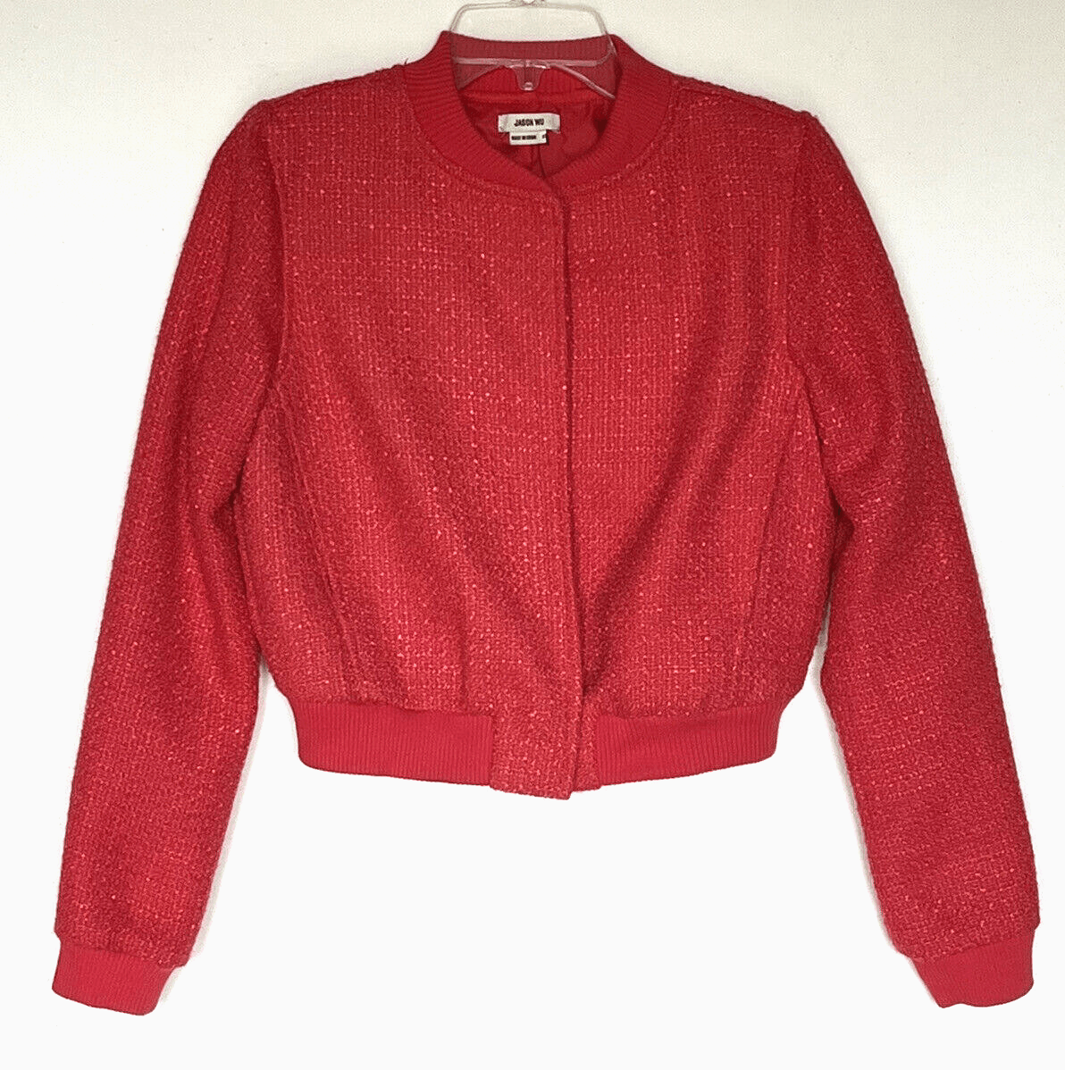 Jason Wu Jason Wu Red Tweed Snap Cropped Blazer Bomber Jacket | Grailed