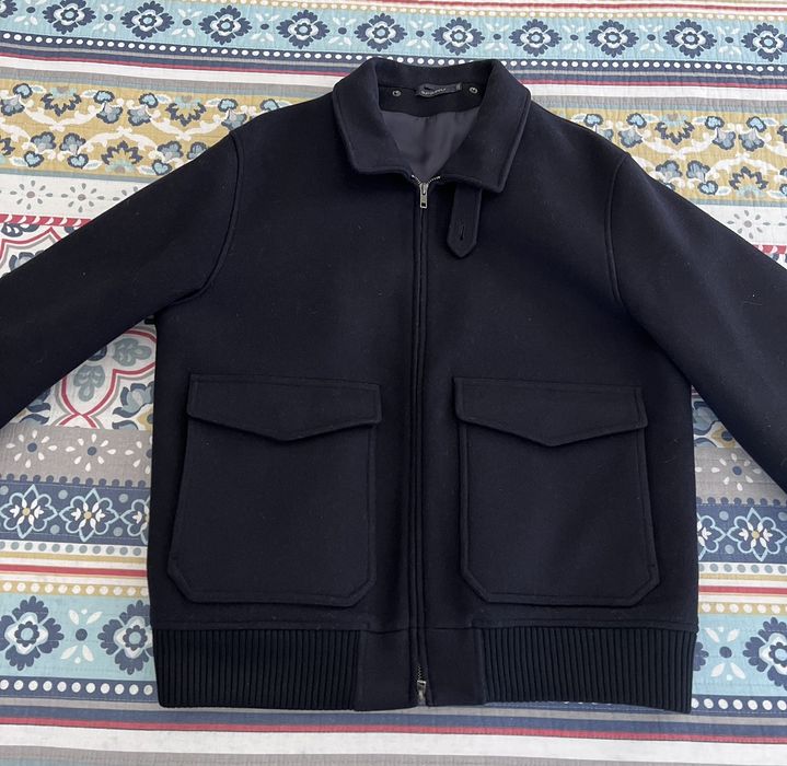 Suitsupply Suitsupply Navy Wool Bomber Jacket XL Shearling Collar | Grailed