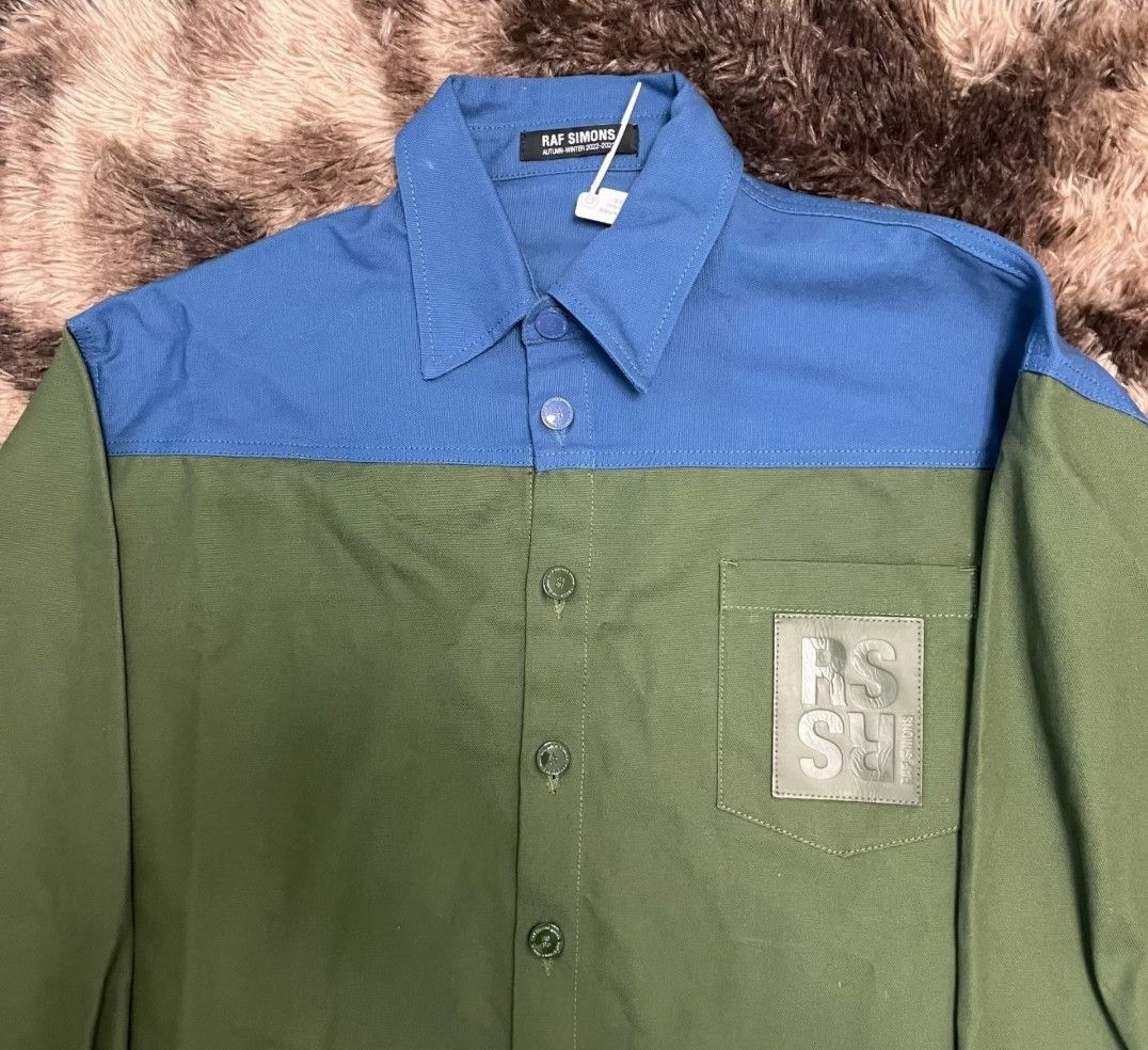 Raf Simons 22FW silhouette blue and green patchwork denim jacket | Grailed