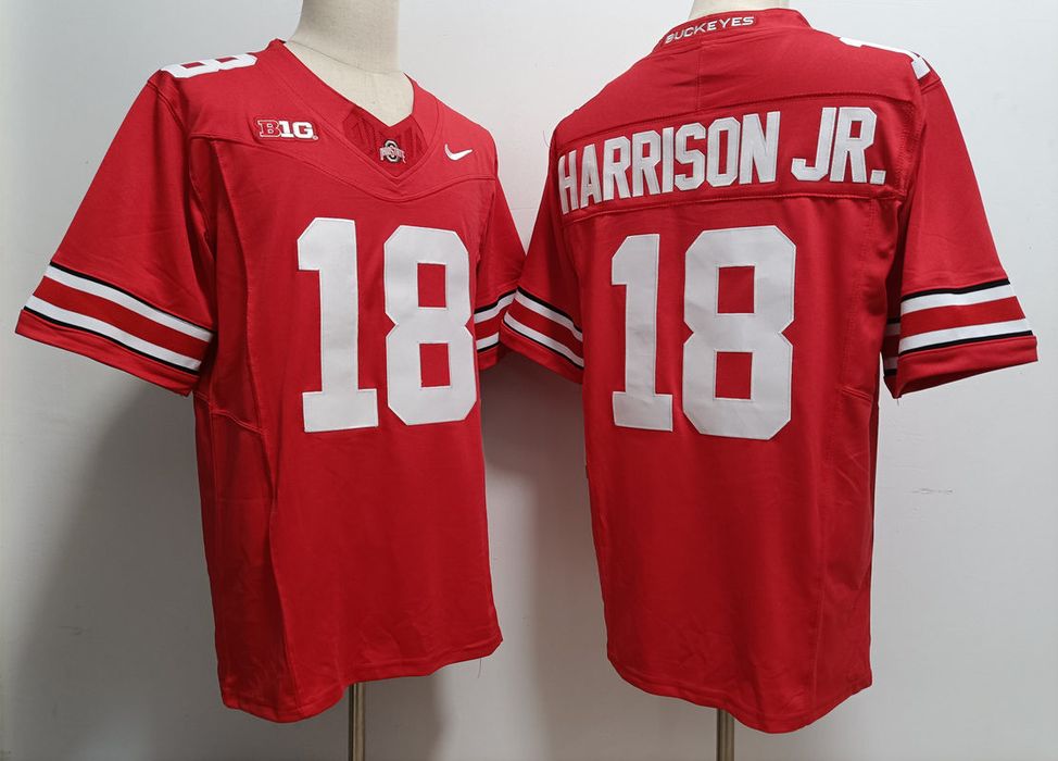 Custom Men's OSU #18 Marvin Harrison Jr. Red Football Jerseys | Grailed