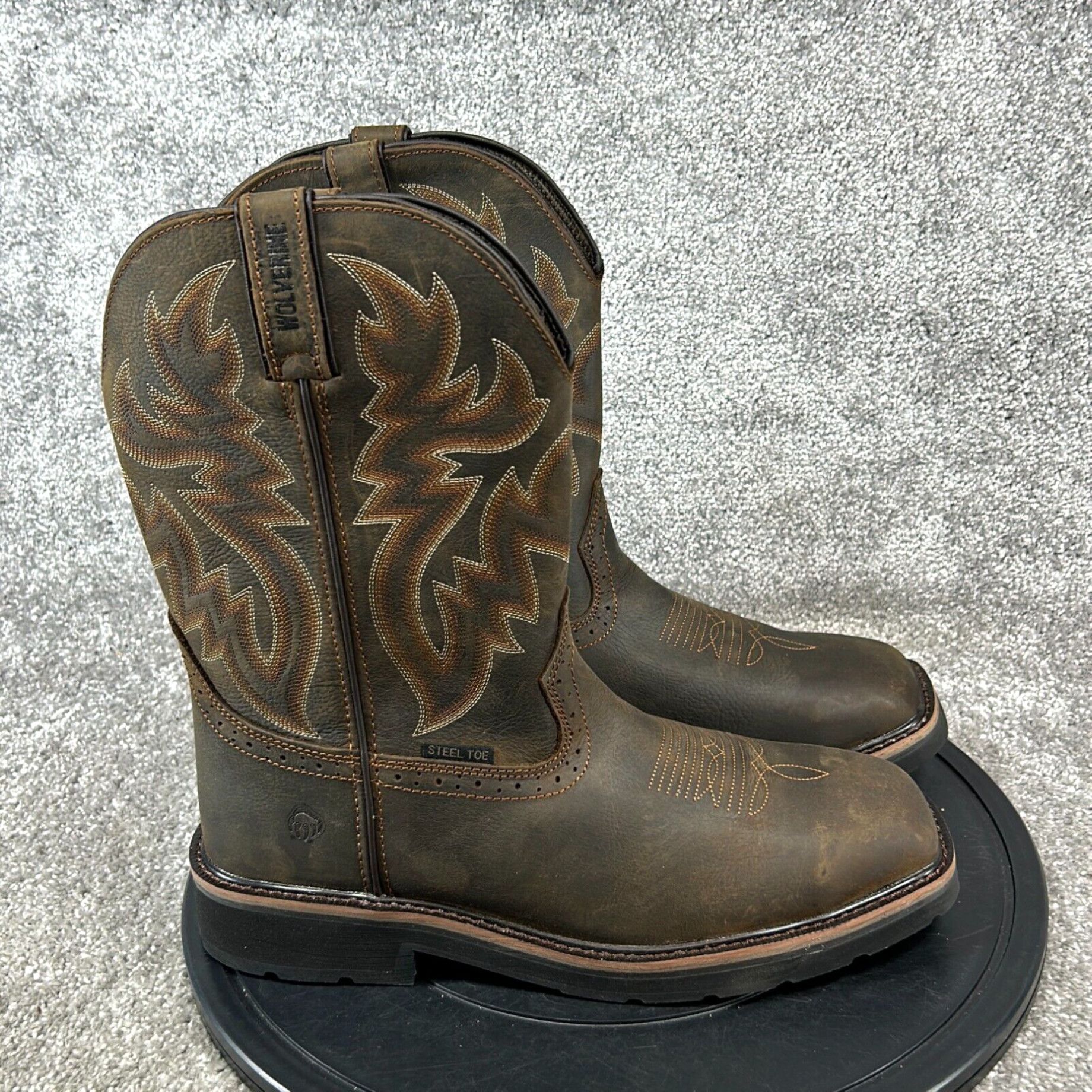 Vintage Authentic Brown Leather Rancher Steel Toe Work Boots for Men in ...