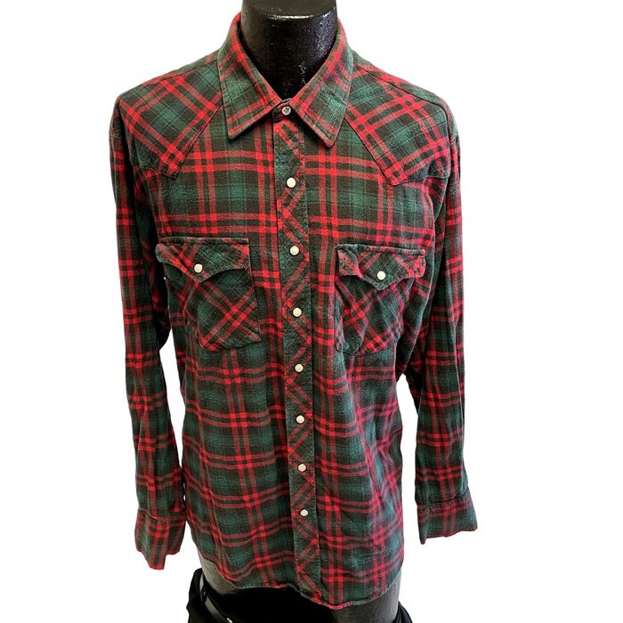 Unkwn 80's Outlaw Red Green TARTAN CHRISTMAS Western FLANNEL Shirt ...