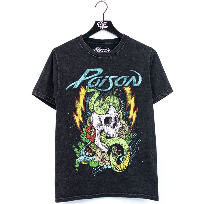 Vintage 2022 Poison Band Skull Snake Art Stonewash T-Shirt X-Rock | Grailed