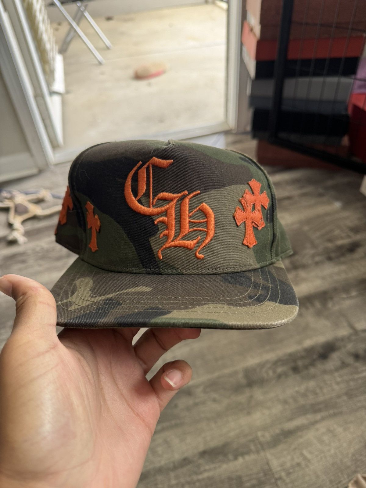 Chrome Hearts Chrome Hearts Camo Orange Leather Cross Hat | Grailed