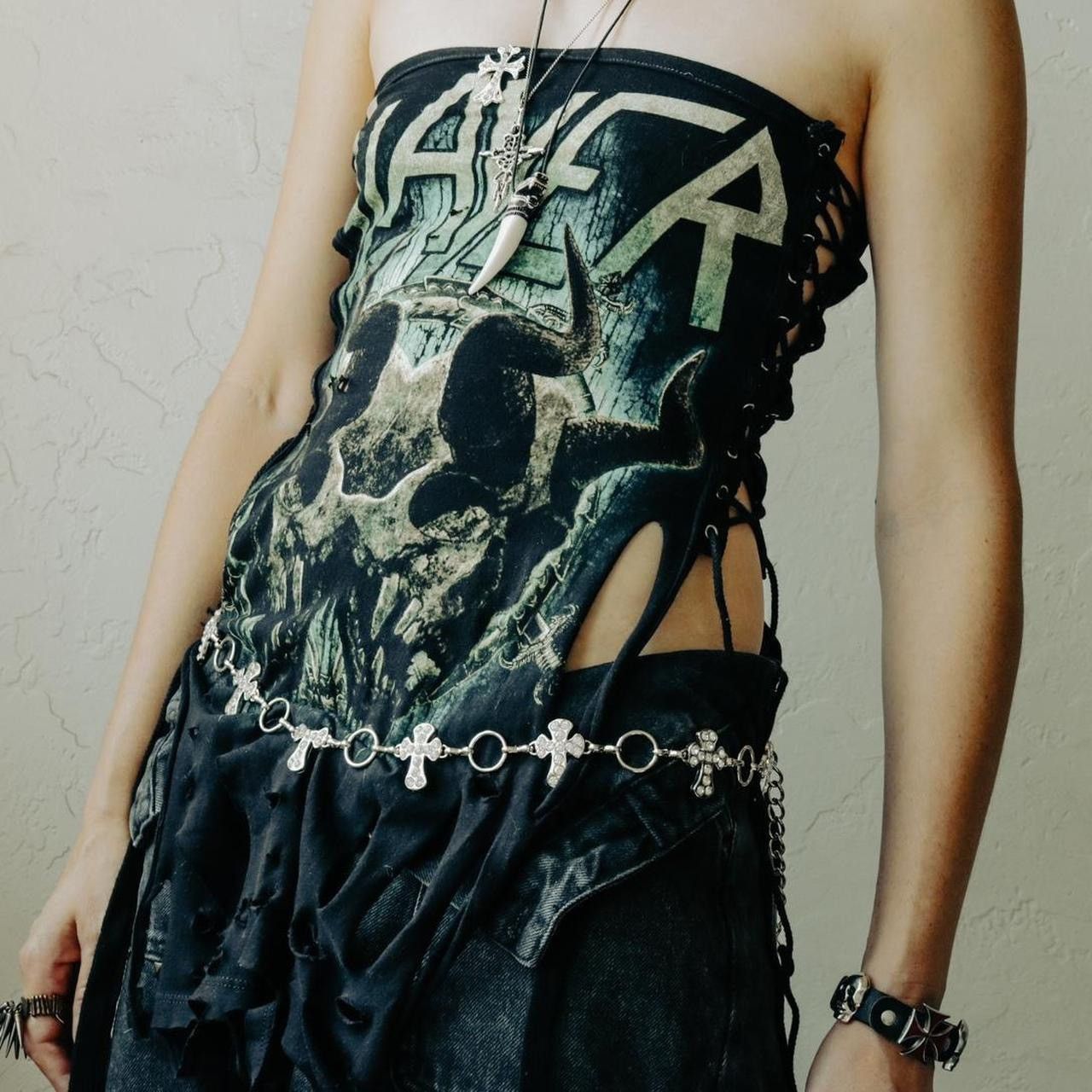 Handmade distressed Y2k grunge goth slayer tube top | Grailed