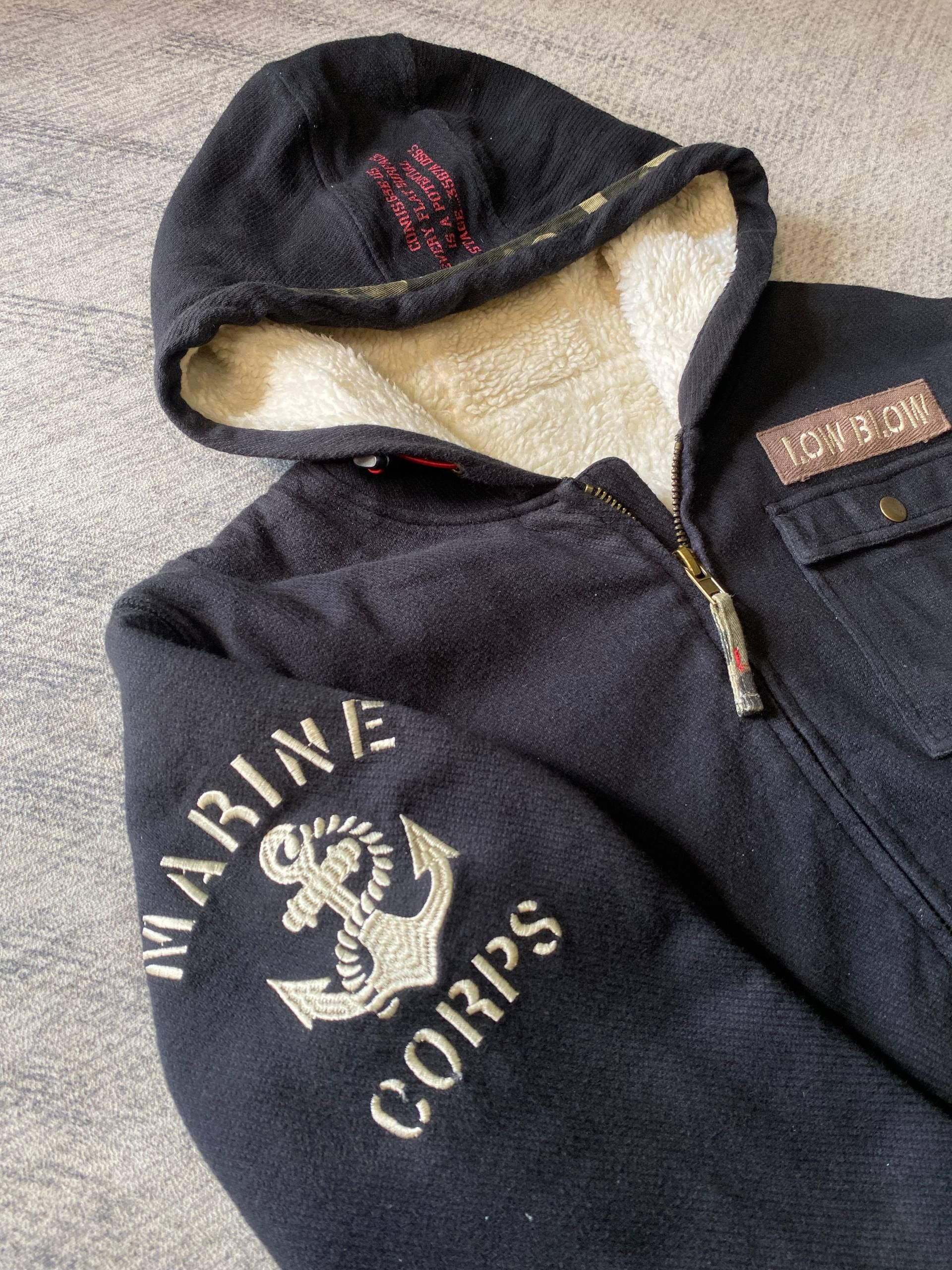 Japanese Brand Marine Corps Sherpa Lined Zipper Hoodie by Low Blow ...
