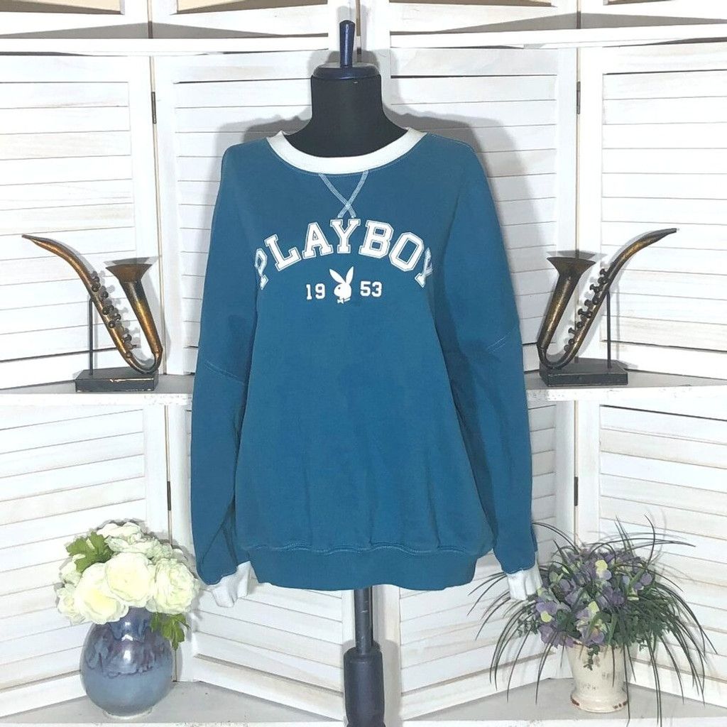 Playboy Playboy Cotton Oversized sweatshirt teal blue bunny logo M ...