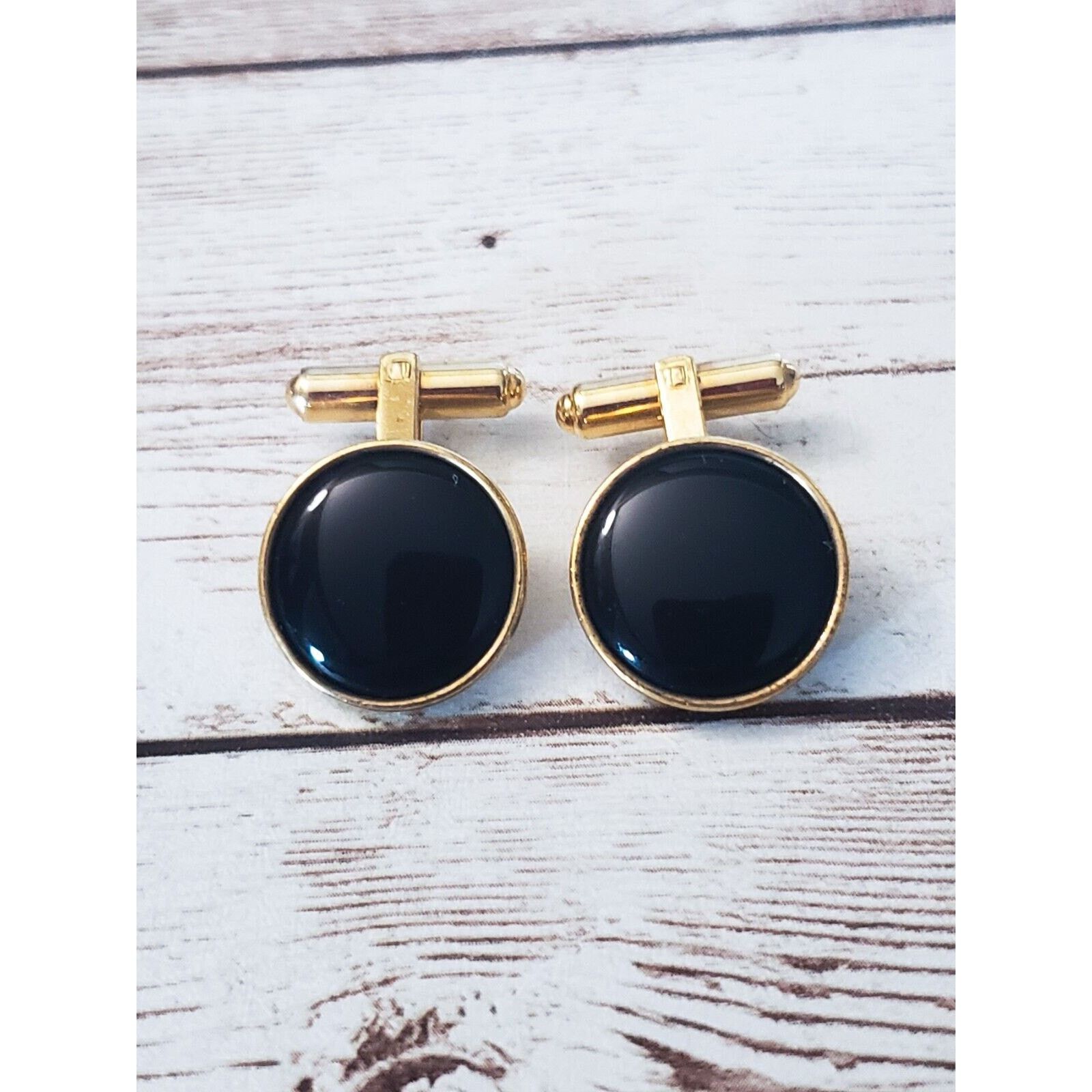 Other Vintage Cufflinks - Gold Tone & Black Circle | Grailed
