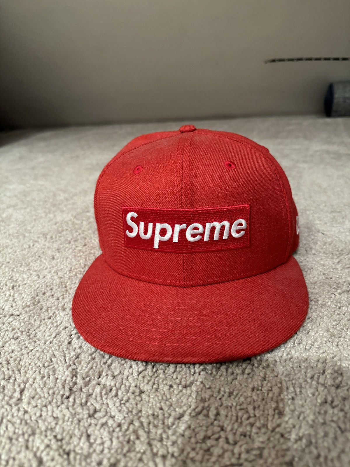Supreme Supreme Box Logo World Famous New Era Hat Red 7 3/8 | Grailed