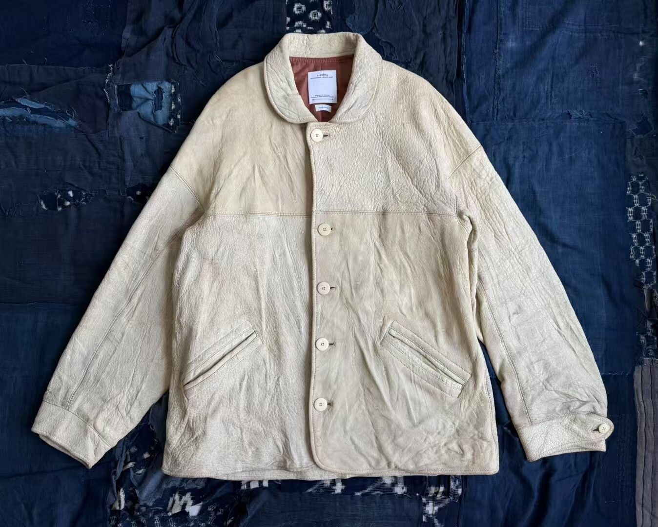 Visvim visvim eton jacket in distressed ivory leather | Grailed