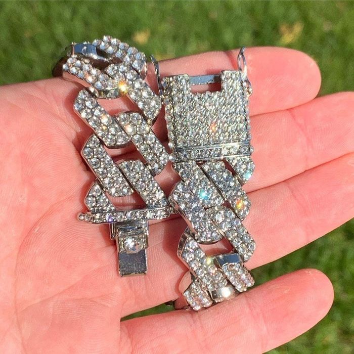 Cuban Link Chain White Gold Cuban Link Bracelet | Iced Cuban Bracelet ...