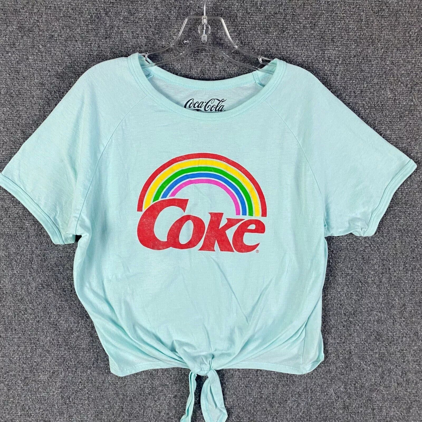 Coca Cola Coca Cola Top Women's XL Crop Short Sleeve Blue Rainbow | Grailed
