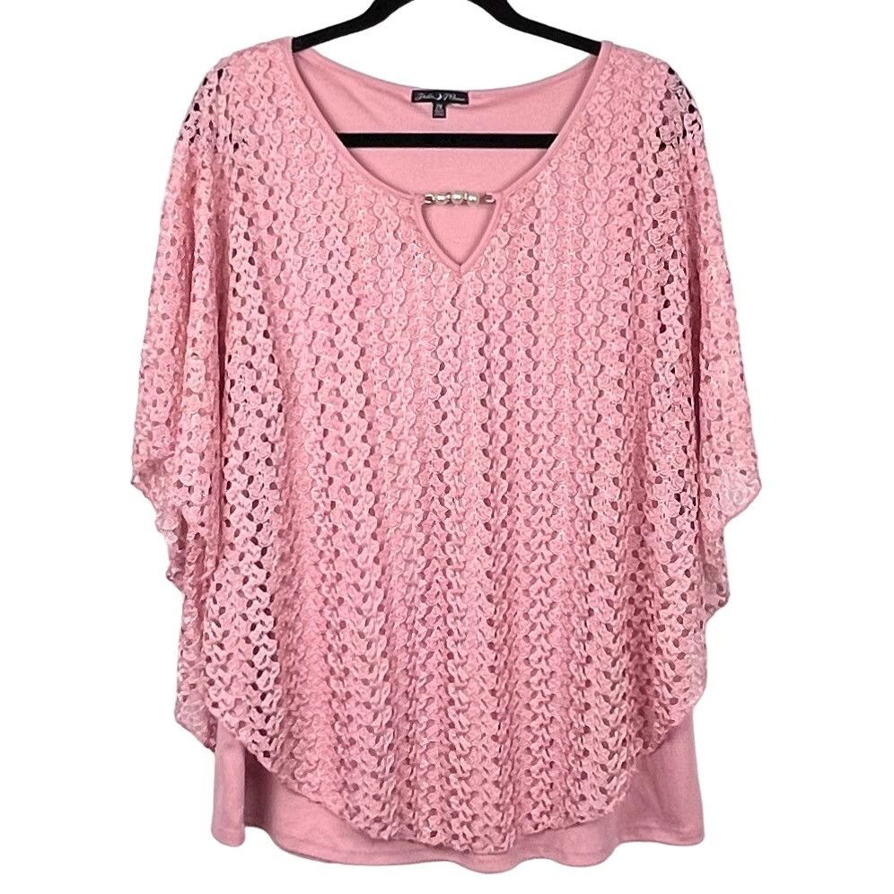 Other Pretty Pink Top Tank w/ Attached Lace Overlay Size 2X Pearl | Grailed