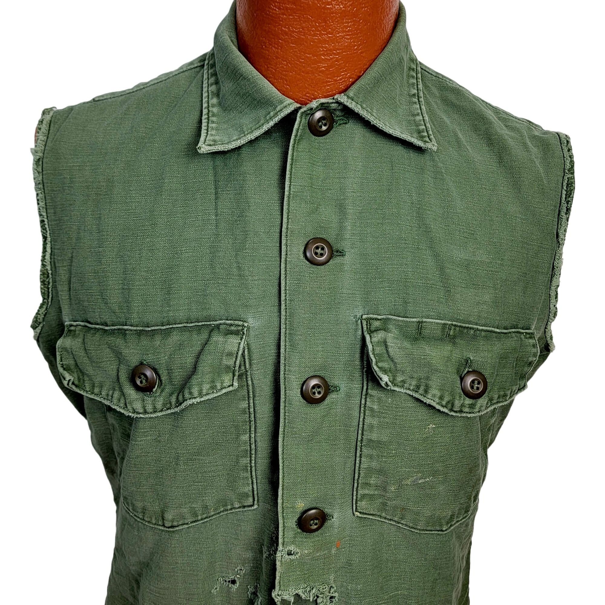 Vintage Very Worn Vintage 70s Utility Shirt Men Small Green Button C ...