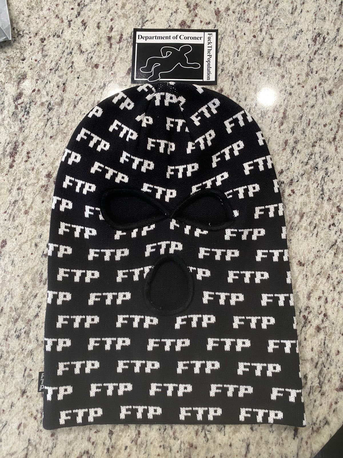 Fuck The Population FTP Allover Logo Ski Mask Black | Grailed