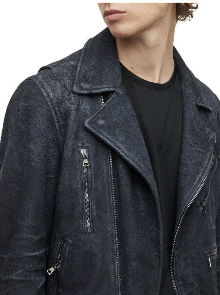John Varvatos JOHN VARVATOS LEATHER SUEDE SHEEPSKIN BIKER JACKET BLUE ...