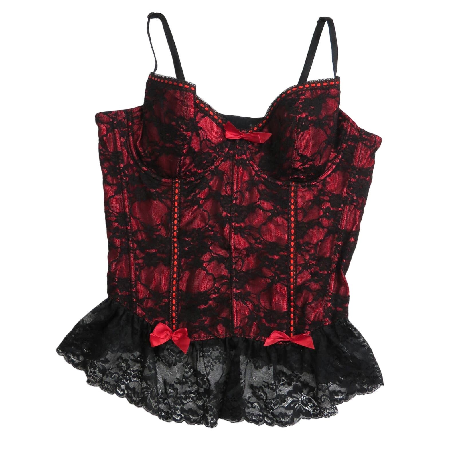 Vintage Vintage Sexy Black &Red Corset Lace Ruffle & Bows Large | Grailed
