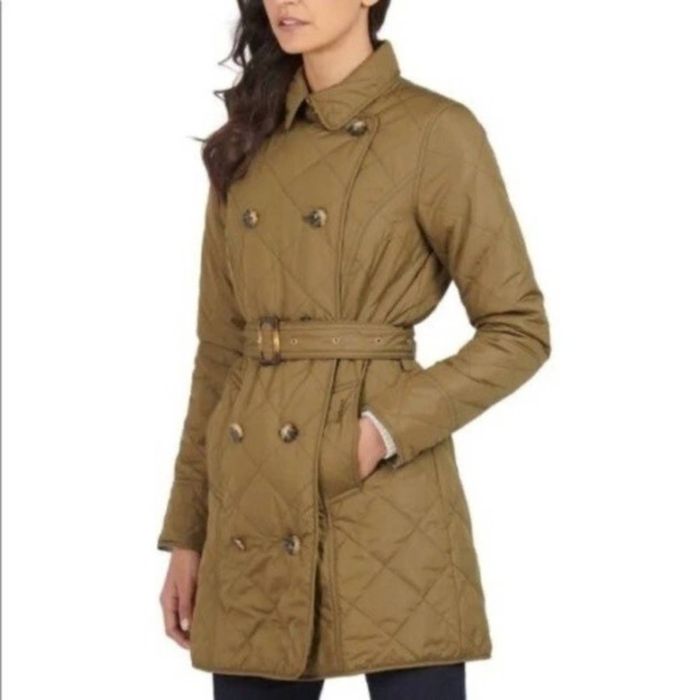 Barbour BARBOUR Fairsfield Quilted Trench Coat Belted, Green, Size 4 ...