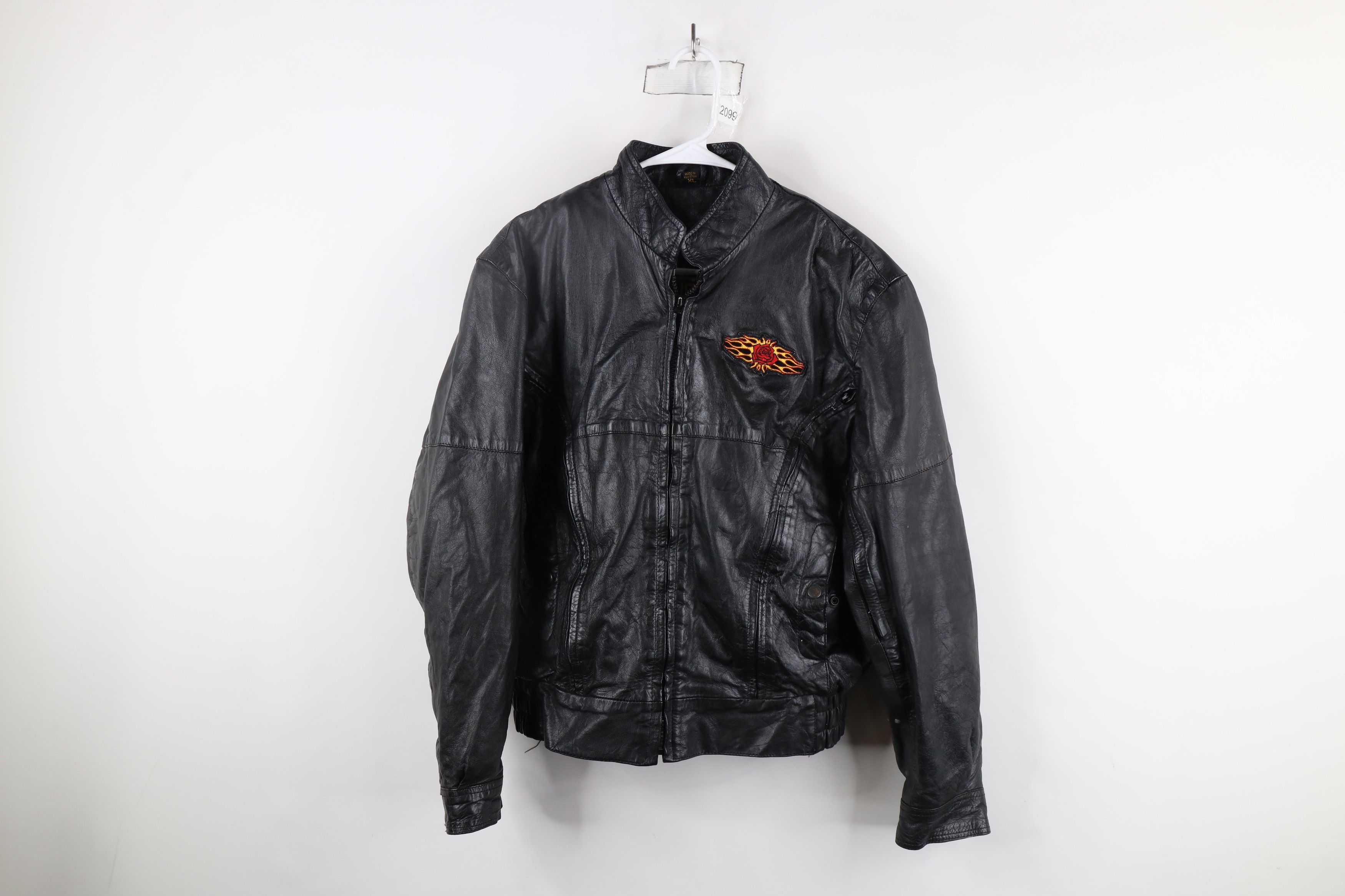 Streetwear × Vintage Vintage 90s Streetwear Fire Flames Leather Bomber ...