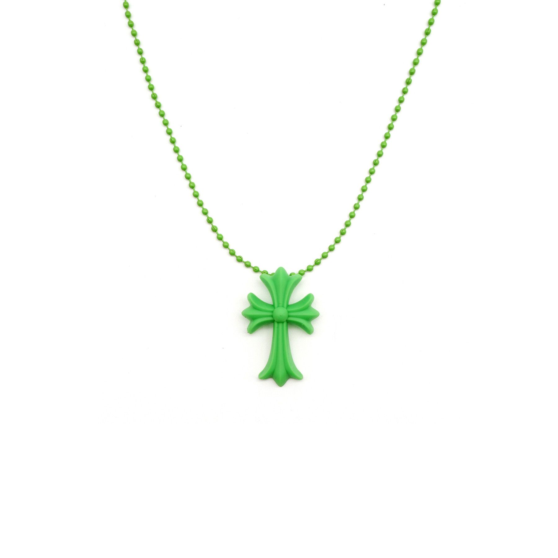 Chrome Hearts Chrome Hearts Green Resin Cross Pendant Ball Chain ...
