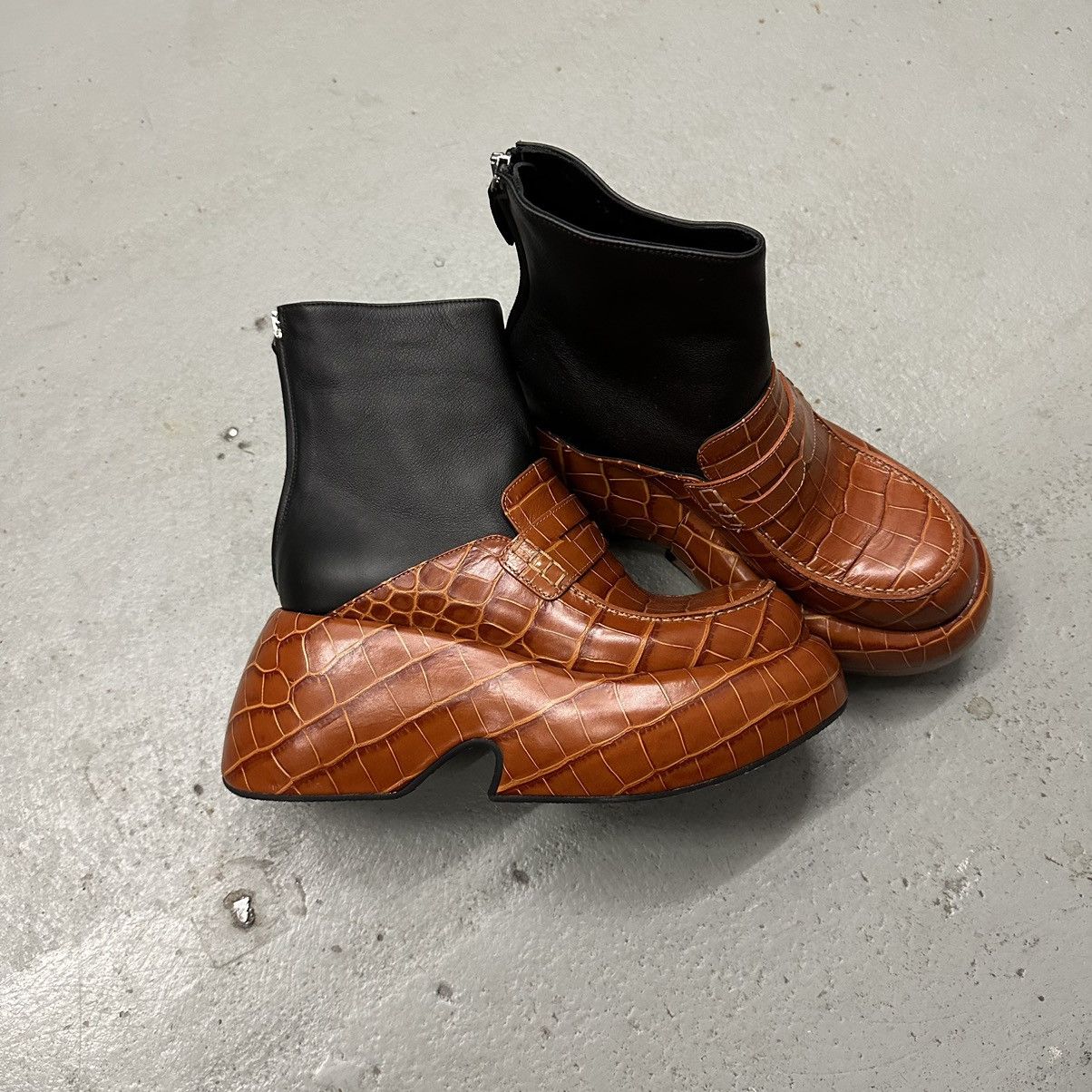 Loewe LOEWE wedge loafer Smooth and croc-effect leather platforms | Grailed