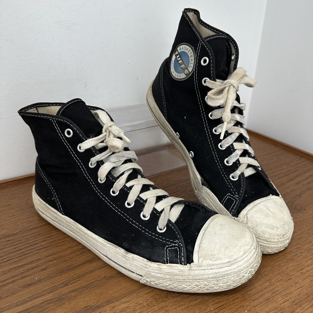 Vintage Vintage 70's 80's Tuffs Basketball Shoes Black Hi Top 9 USA ...