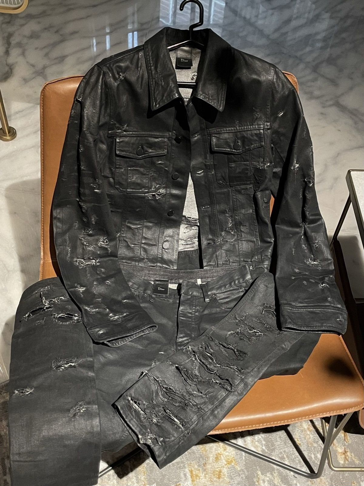 Dior × Hedi Slimane Dior 2004 strip waxed jacket | Grailed