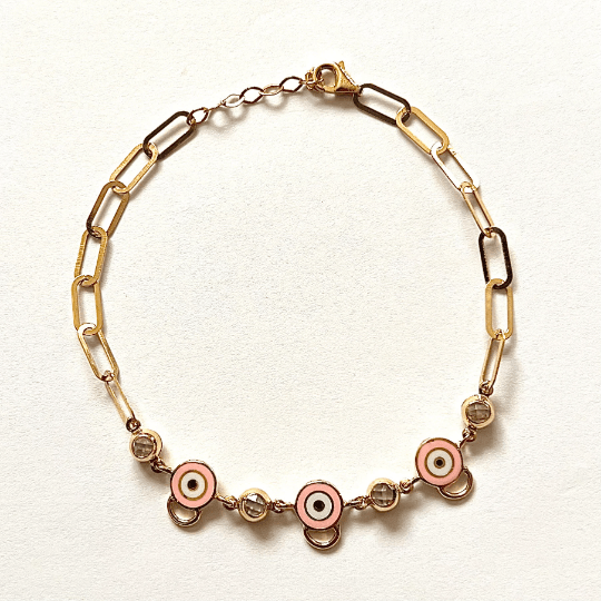 Handmade 14K Real Gold evil Eye paperclip Bracelet | | Grailed