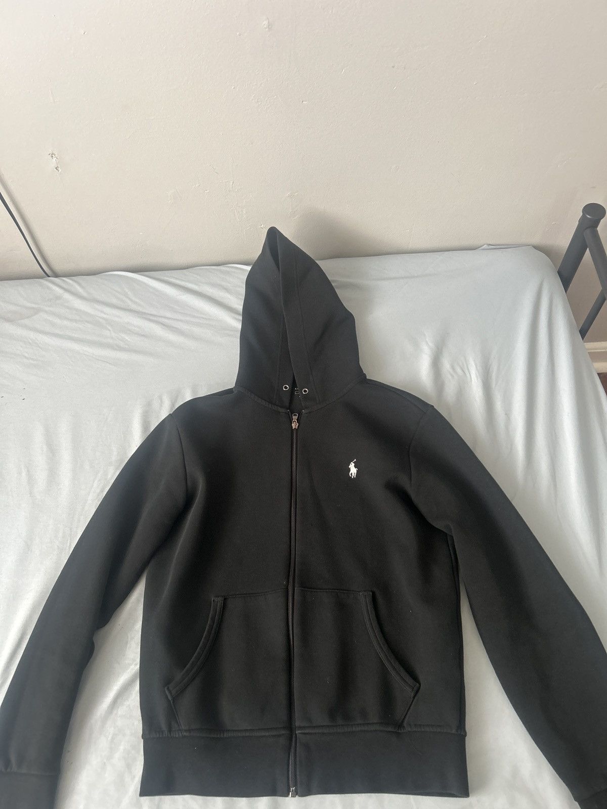 Polo Ralph Lauren Black polo zip up hoodie with white polo logo | Grailed